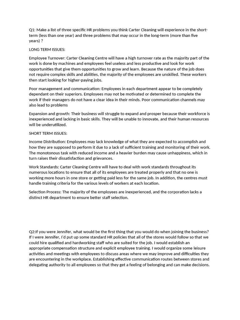 Carter Cleaning Case 1 | PDF | Employment | Human Resources