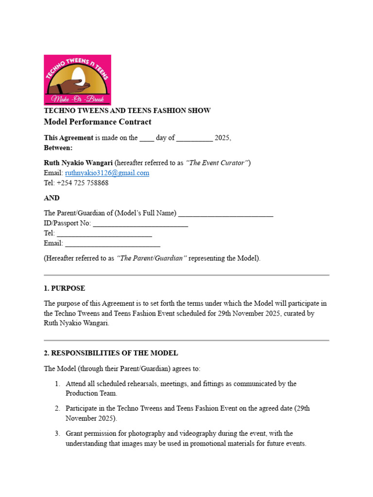 TECHNO TWEENS AND TEENS FASHION SHOW Performance Contract | PDF | Mediation