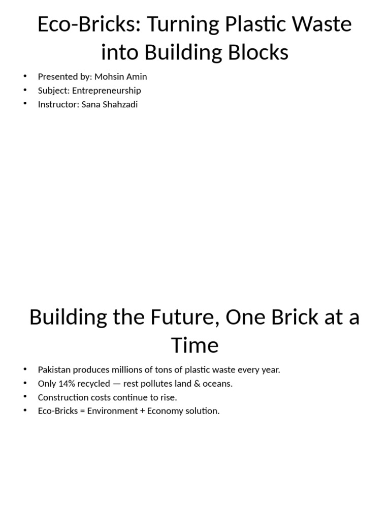 EcoBricks Presentation Mohsin Amin | PDF | Recycling | Plastic