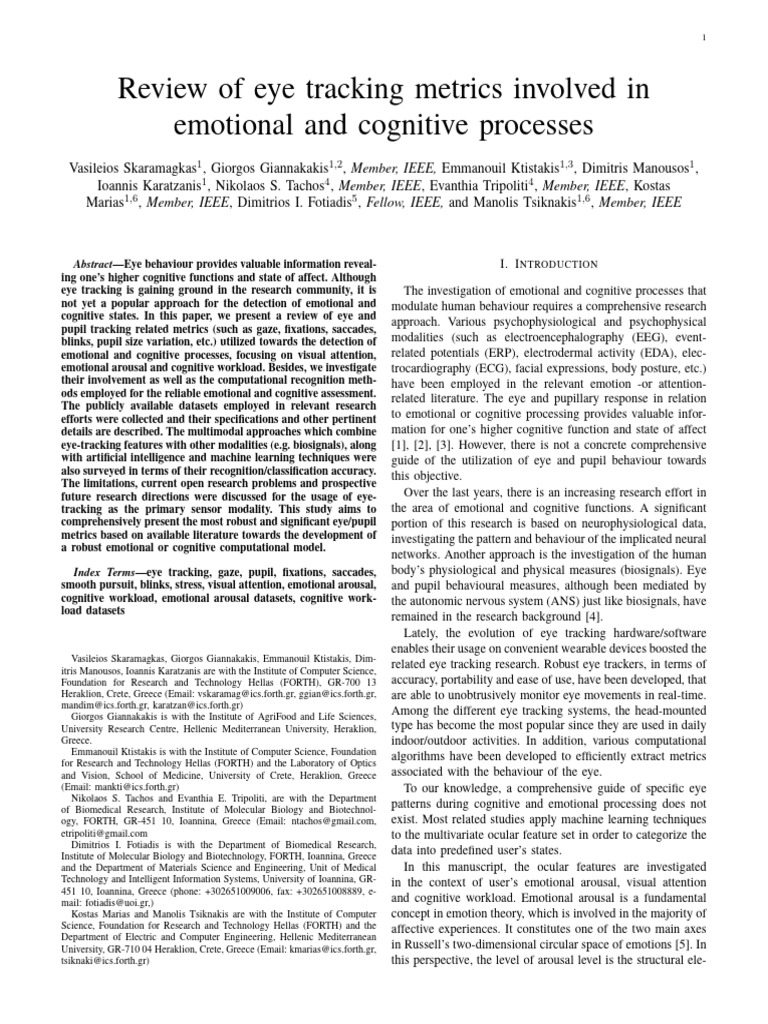 Review of Eye Tracking Metrics Involved in Emotional and Cognitive ...