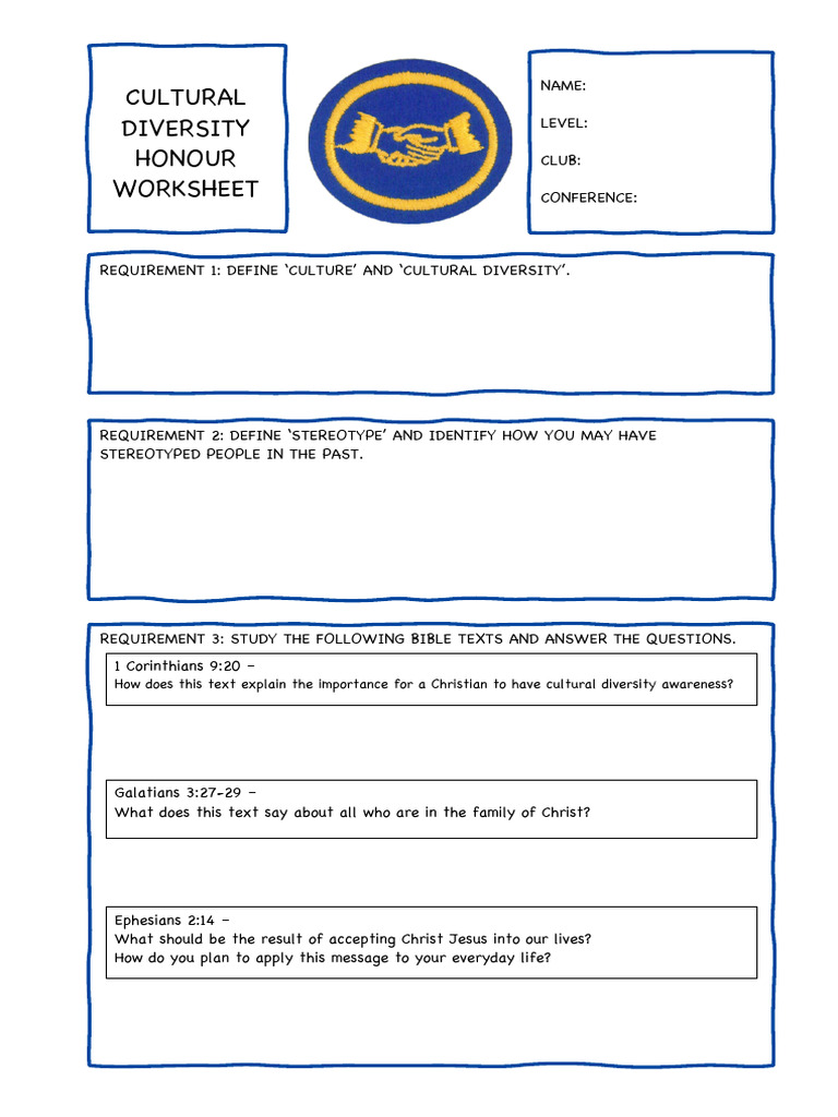 Cultural Diversity Awareness Worksheet | PDF