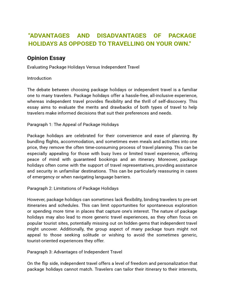 Package Holidays vs. Independent Travel | PDF