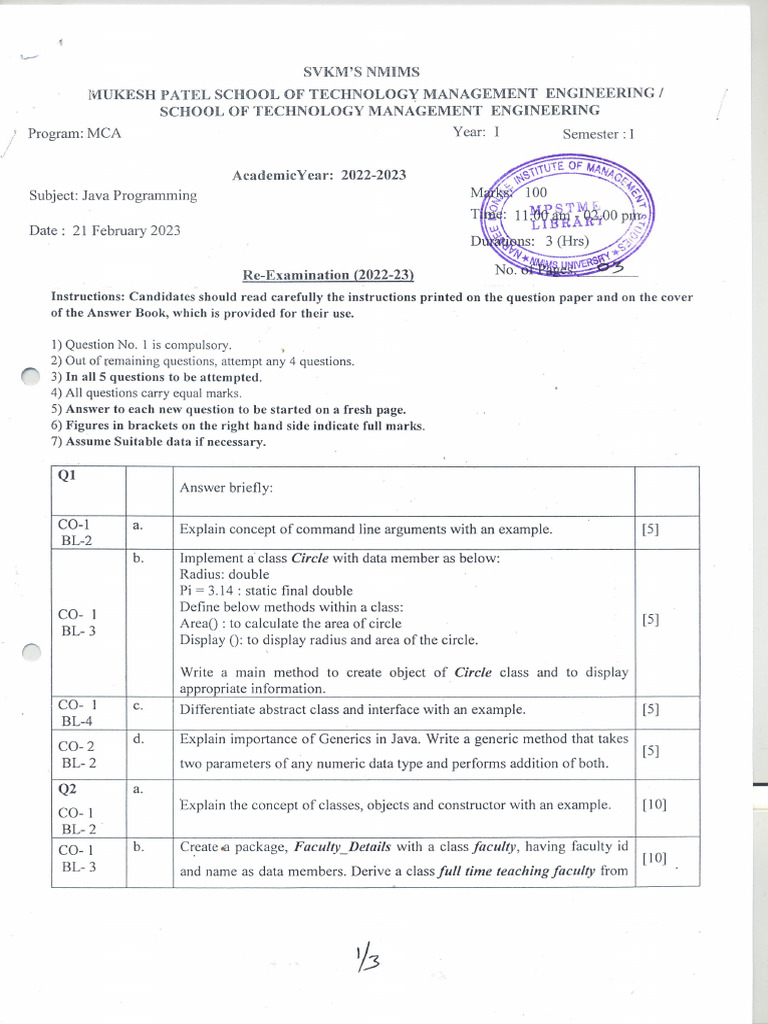 Java Programming Batch 2022-23 Re Exam0001 CwJkywsxat | PDF