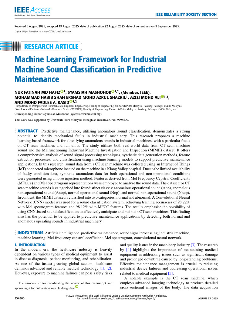 Machine Learning Framework For Industrial Machine Sound Classification in Predictive Maintenance ...