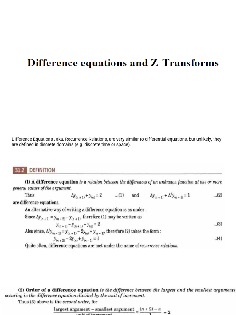Difference Equation and Z - Transform | PDF | Recurrence Relation | Equations