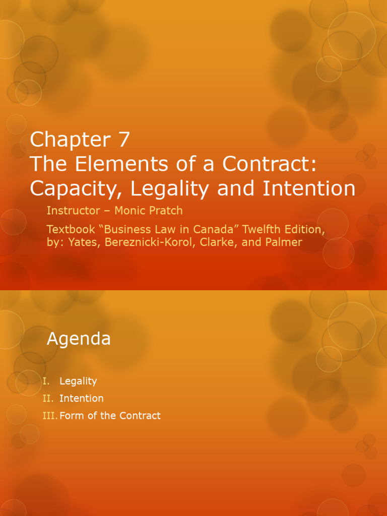 Chapter 7 - The Elements of a Contract - Capactiy, Legality and Intention (Part 2)-1 | PDF ...