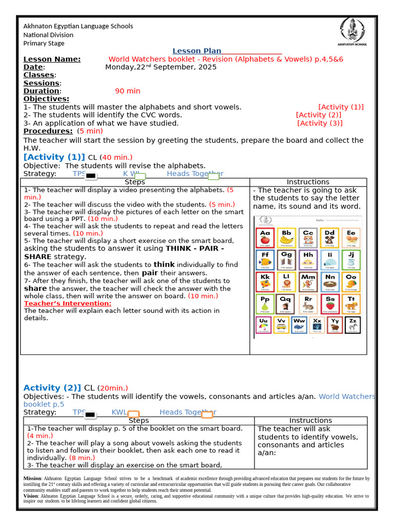MONDAY World Watchers Booklet Lesson Plan (Week 1) | PDF | Teachers ...