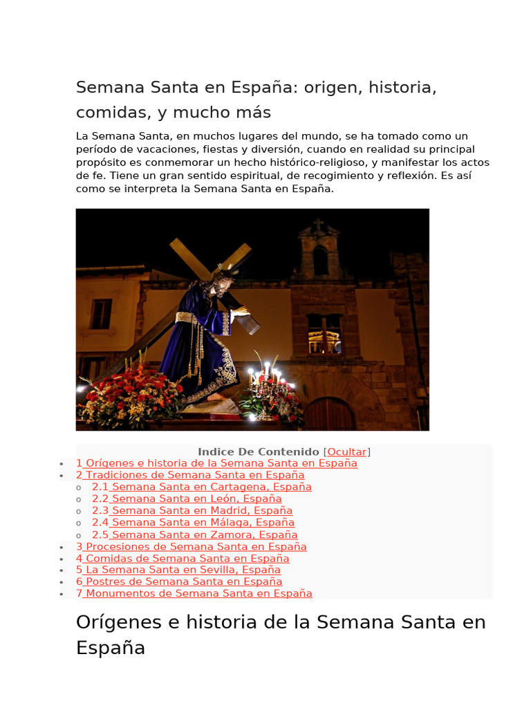Semana Santa en España: Tradiciones y Comidas | PDF