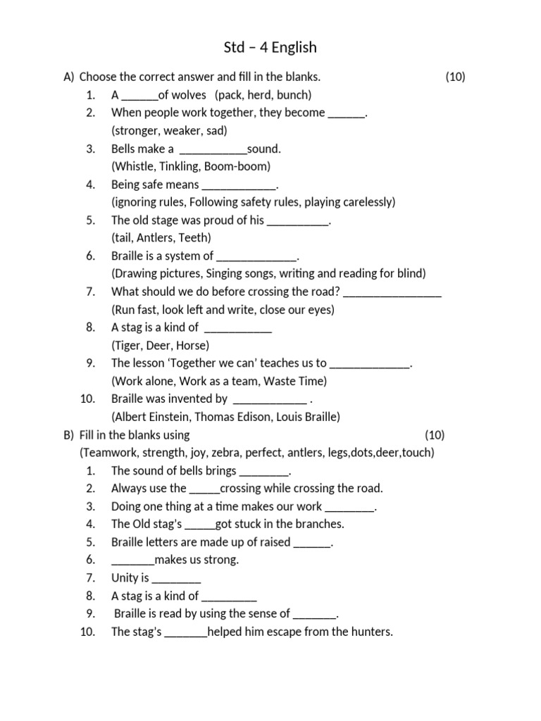 English STD 4 2sets in It | PDF | Grammatical Gender | Deer