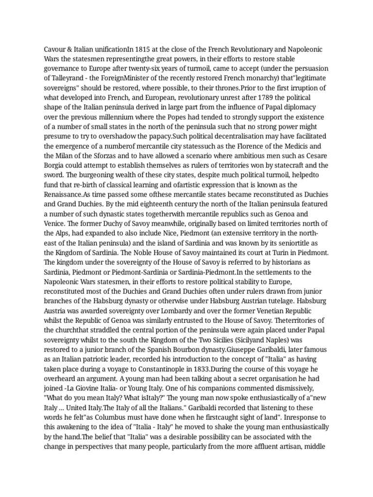 Cavour & Italian Unification | PDF