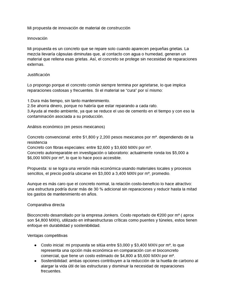 Concreto Bioreceptivo Autorreparable | PDF | Hormigón | Economias