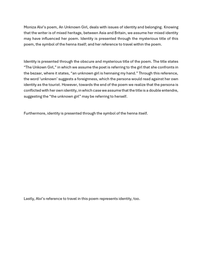 Moniza Alvi's Poem | PDF