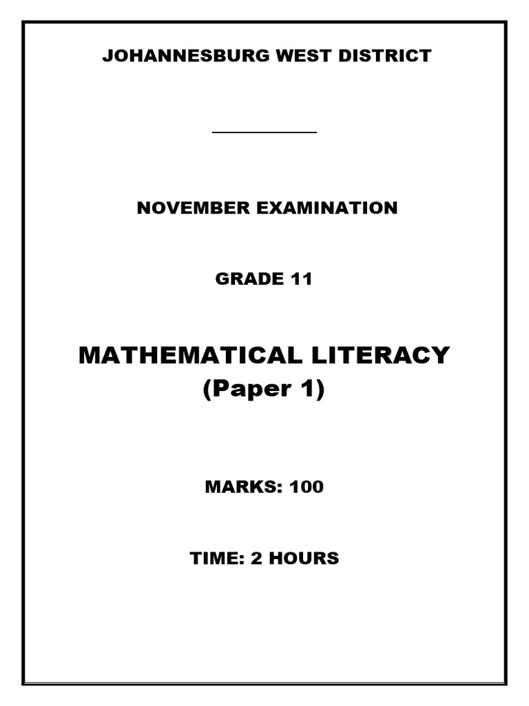 Gr. 11 Maths Lit Final Exam (Paper 1) 2024 - Johannesburg West | PDF ...