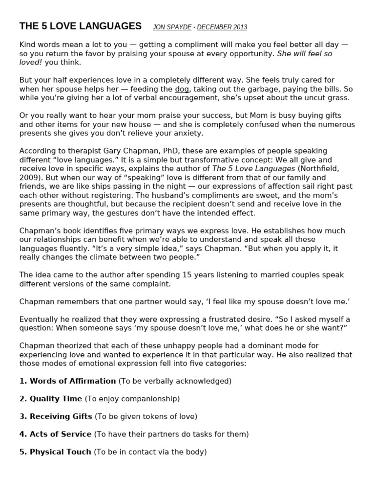 The 5 Love Languages - SIMPLIFIED | PDF | Love | Interpersonal ...