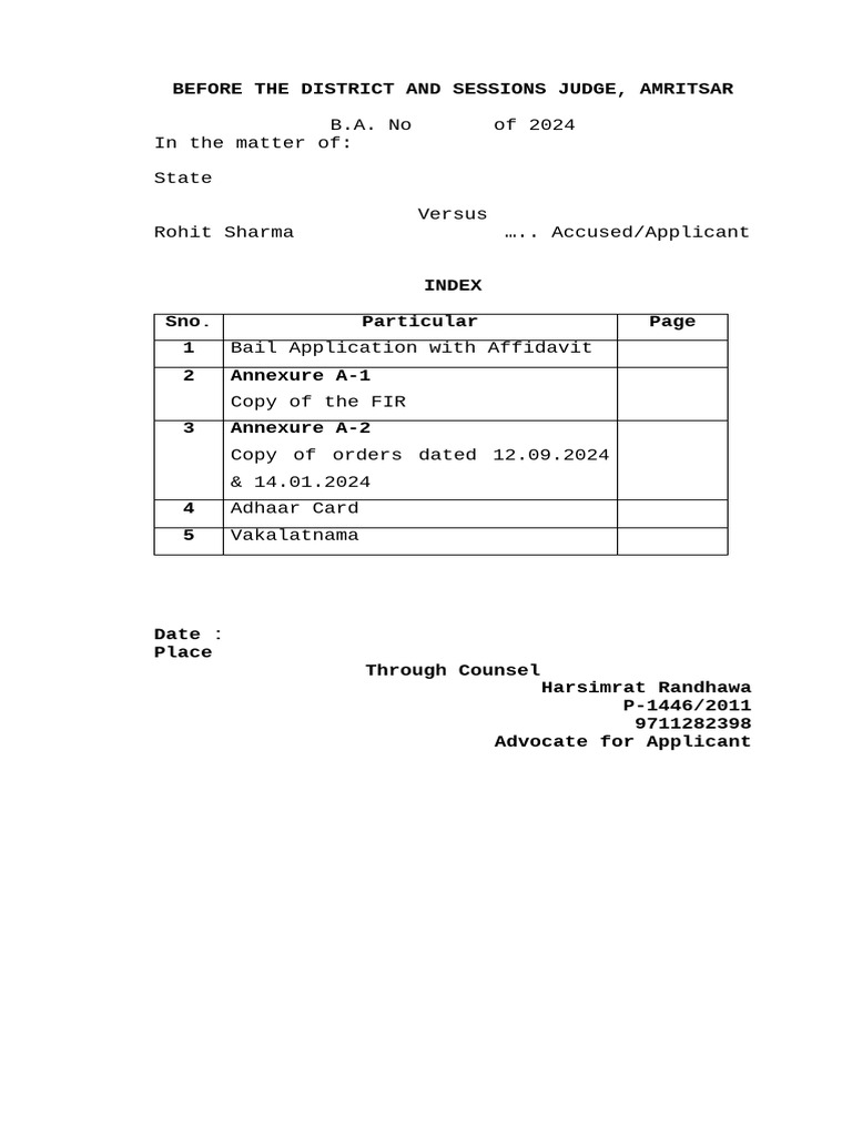 Bail Application Rohit | PDF | Bail | Affidavit