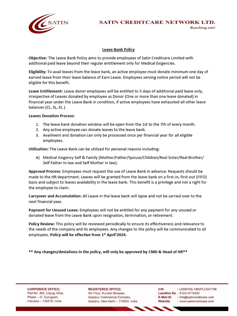 Leave Bank Policy for Medical Exigencies | PDF