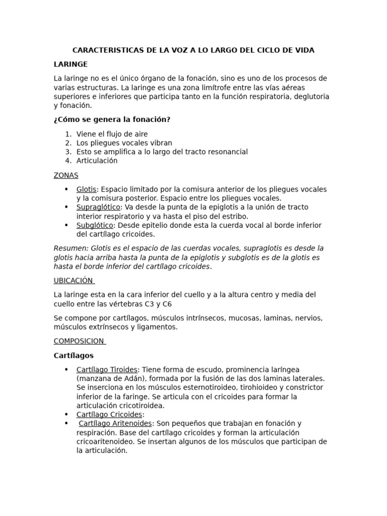 Características de la Voz y Laringe en el Ciclo Vital | PDF | Laringe ...