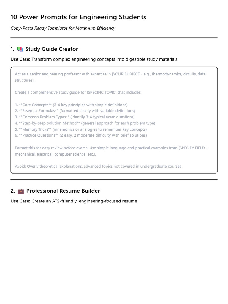 Engineering Student Power Prompts | PDF | Résumé | Computer Programming