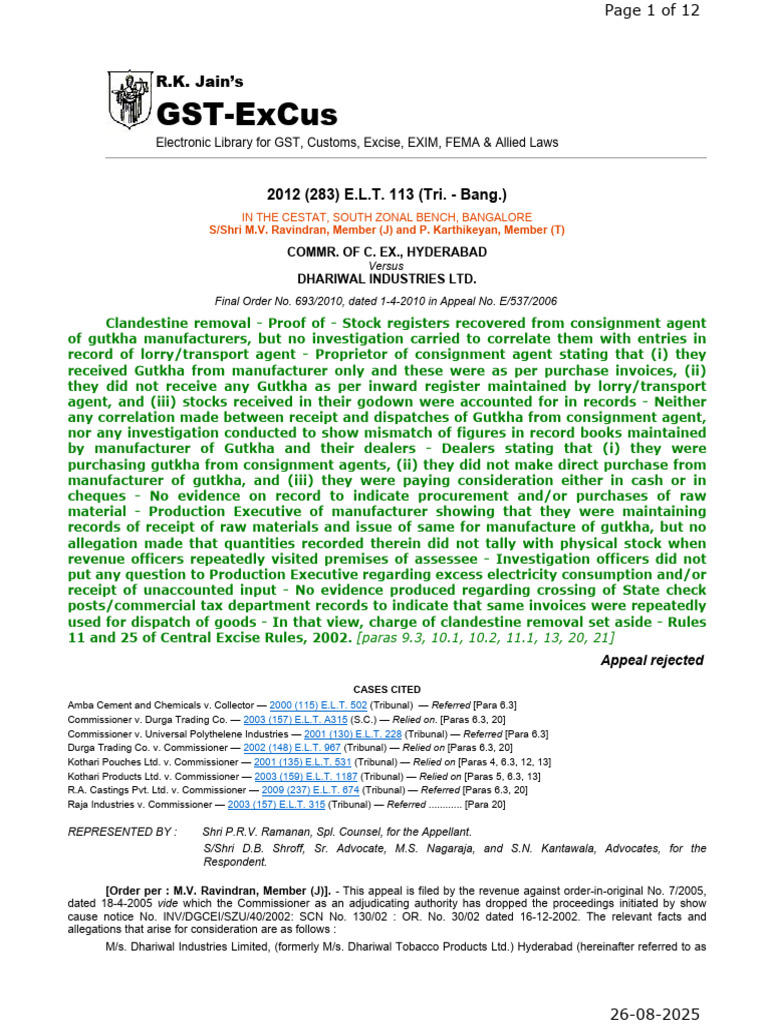 Dhariwal Industries Limited | PDF | Receipt | Excise
