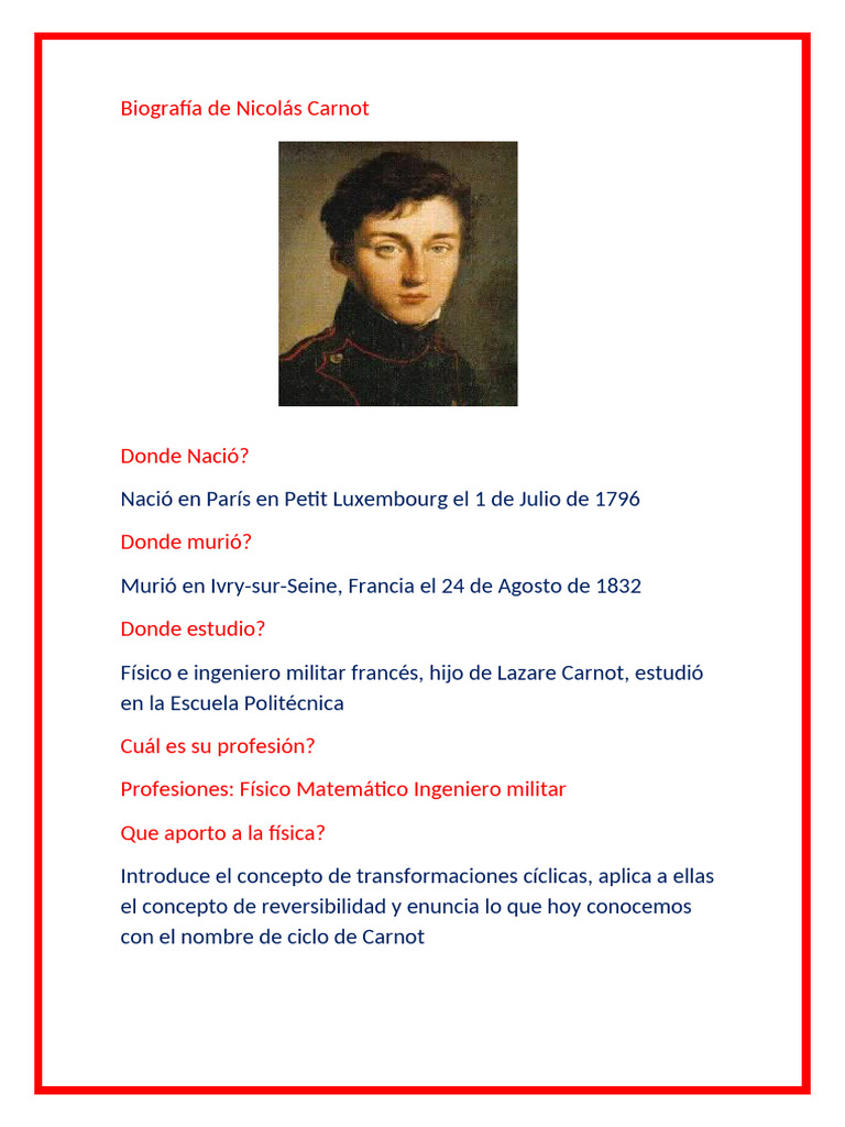Biografía de Nicolás Carnot | PDF