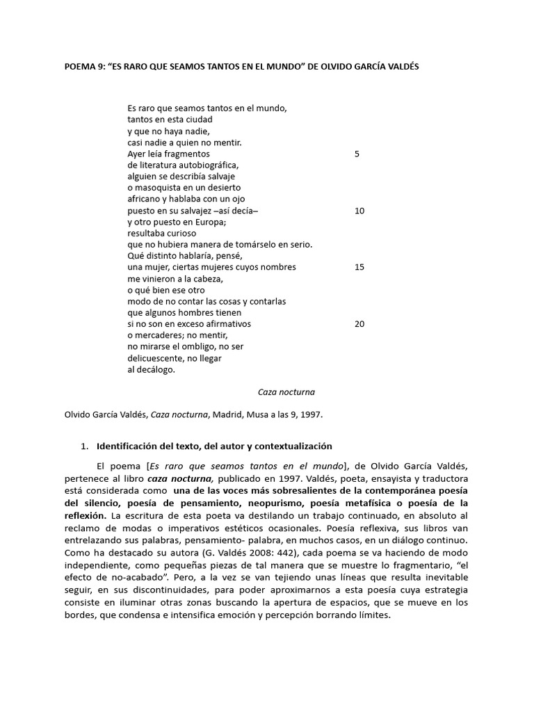 Análisis del poema "Es raro que seamos tantos" | PDF