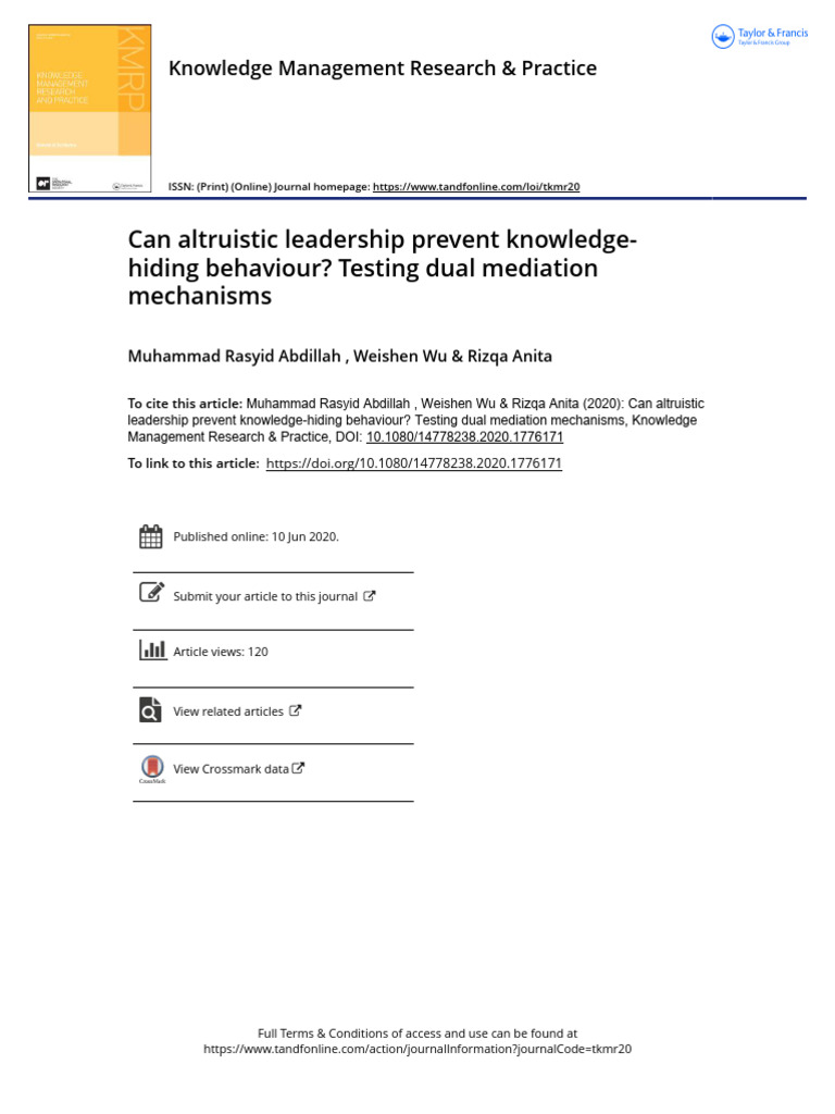 Altruistic Leadership and Knowledge Hiding | PDF | Leadership | Altruism