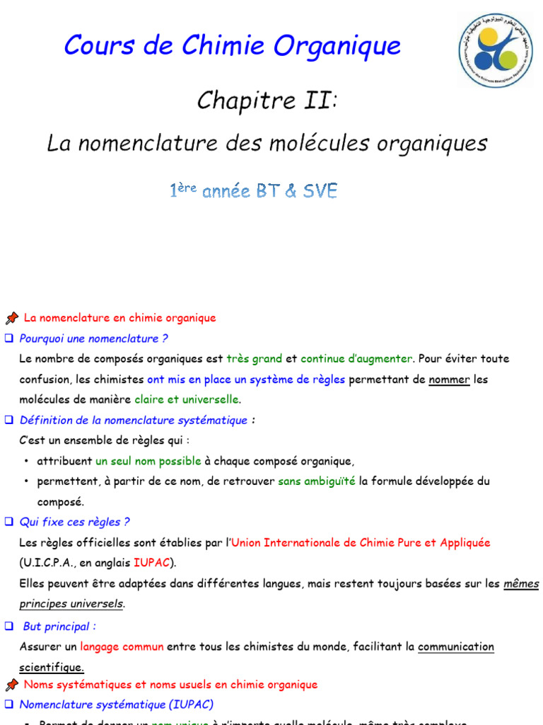 Nomenclature des molécules organiques | PDF | Alcane | Groupe fonctionnel