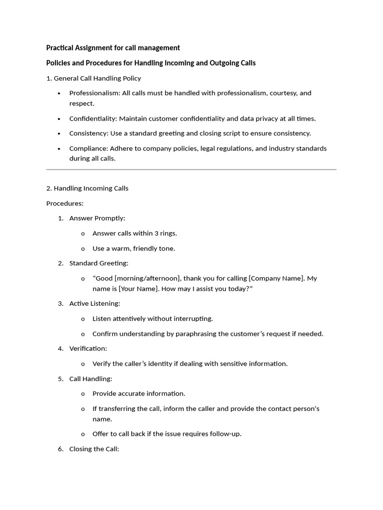 Call Management Policies & Procedures | PDF | Communication