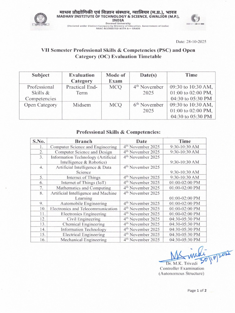 PSC Oc Time Table | PDF