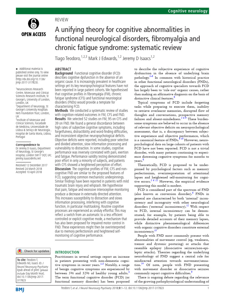 A Unifying Theory For Cognitive Abnormalities in F | PDF | Fibromyalgia ...