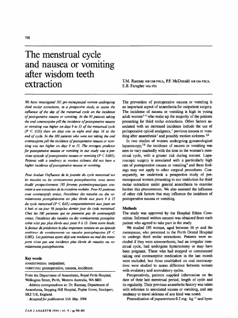 Menstrual Cycle..Wisdom Extraction | PDF | Nausea | Anesthesia