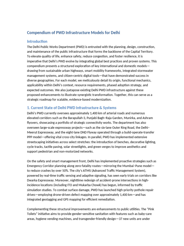 Delhi PWD Infrastructure Models Guide | PDF | Infrastructure ...