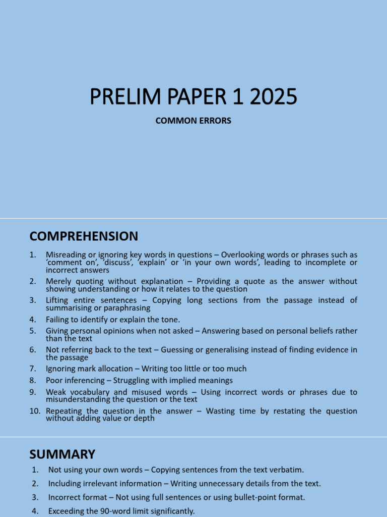 Prelim Paper 1 2025 - Common Errors | PDF | Word | Question