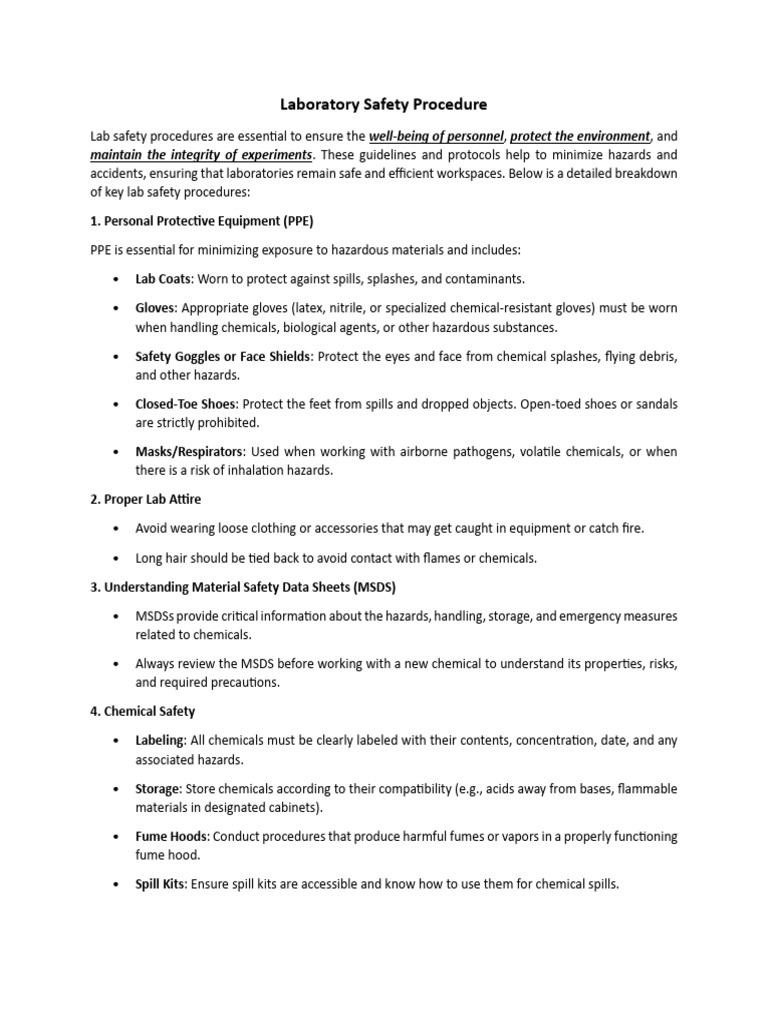 Laboratory Safety Procedure | PDF | Laboratories | Personal Protective ...