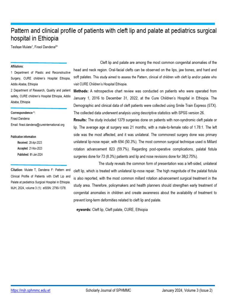 Pattern and Clinical Profile of Patients With Cleft Lip & Palate at ...
