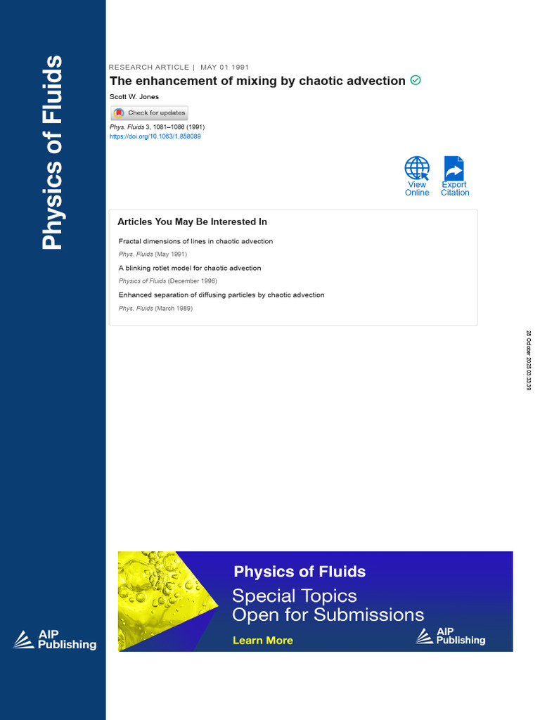 Chaotic Advection Enhances Mixing Efficiency | PDF | Continuum ...