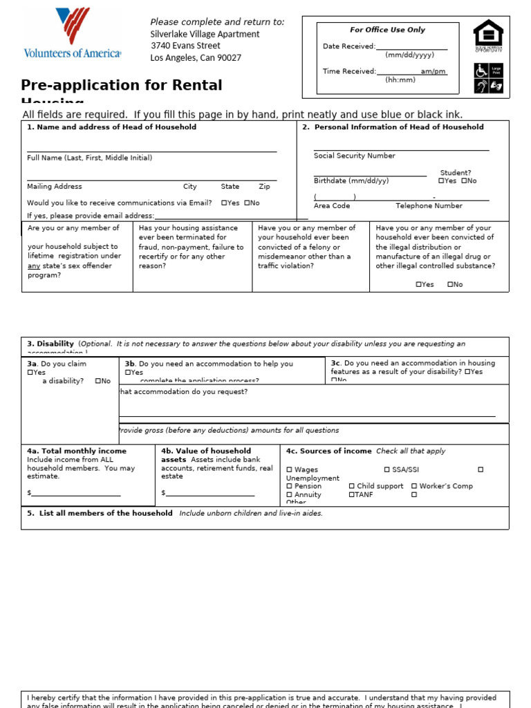 Pre-Application for Rental Housing Form | PDF | Supplemental Security ...