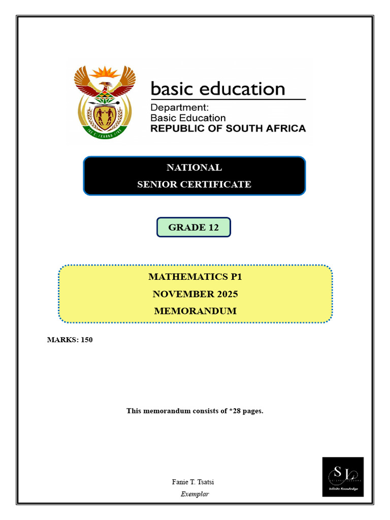 Mathematics P1 Nov 2025 Prediction (Exemplar) Memo | PDF