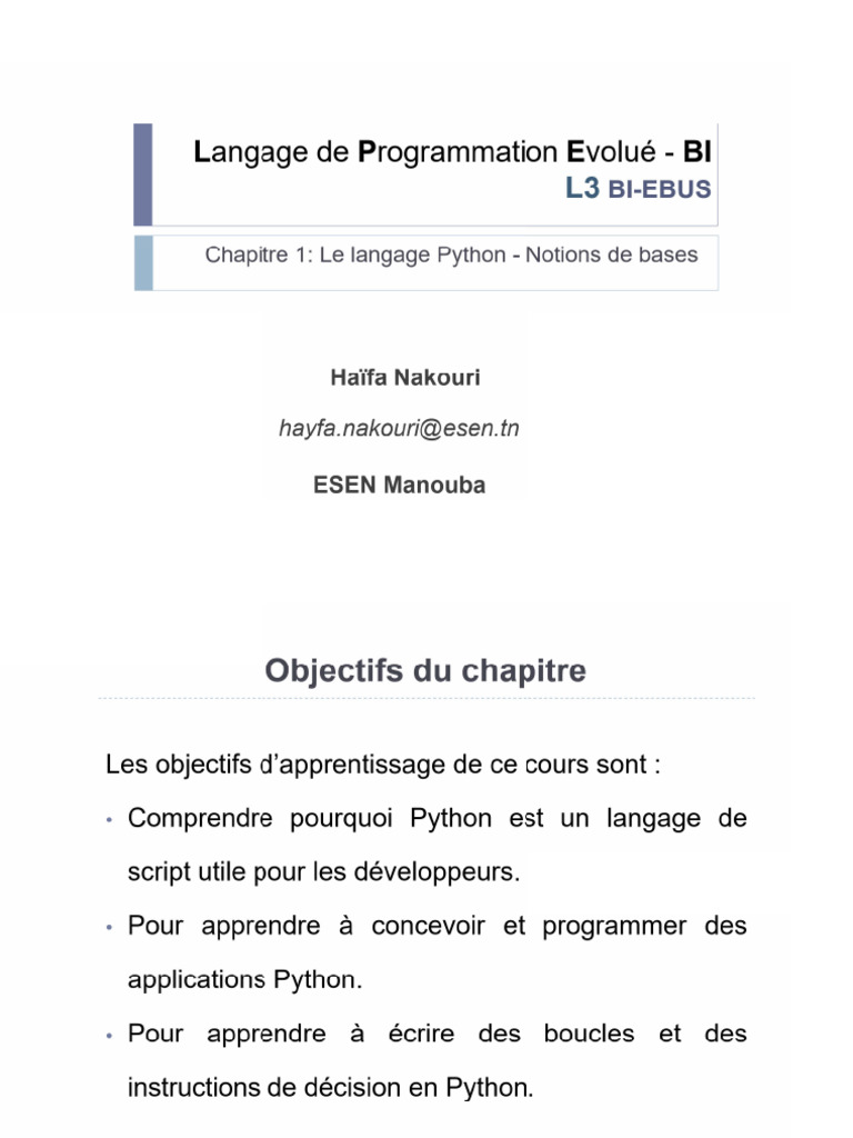 Chapitre 1 - Le Langage Python - Notions de Bases | PDF