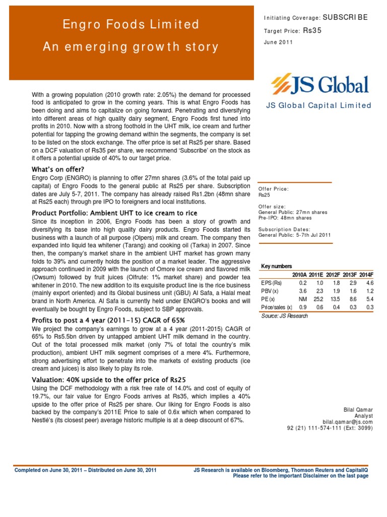 Engro Foods Limited An Emerging Growth Story: JS Global Capital Limited ...