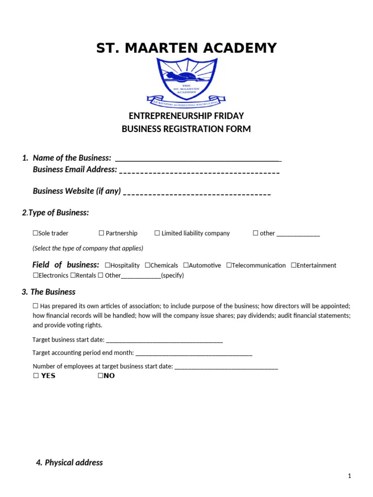 St. Maarten Business Registration Form | PDF | Business | Business ...