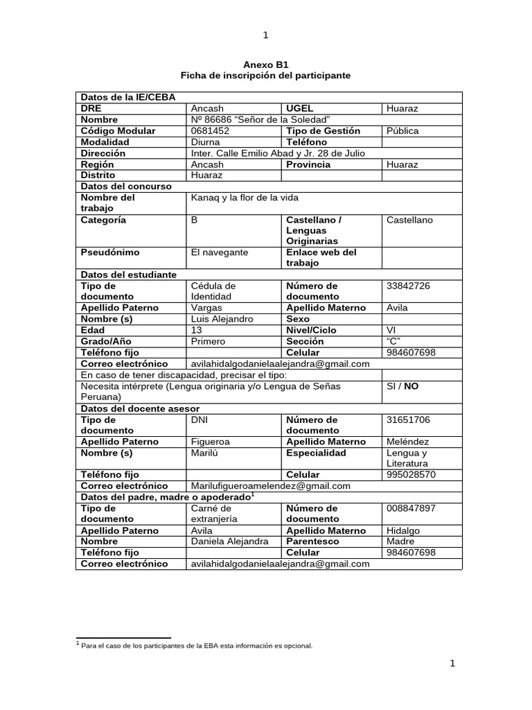 Ficha de Inscripción y Evaluación de Concurso | PDF | Cuentos | Narración
