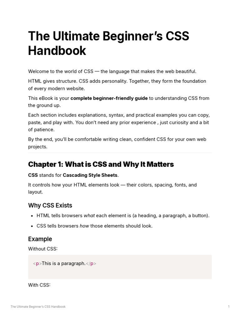 The Ultimate Beginners CSS Handbook | PDF | Html | Text