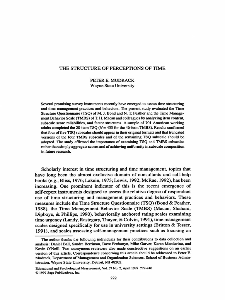 Mudrack 1997 The Structure of Perceptions of Time | PDF