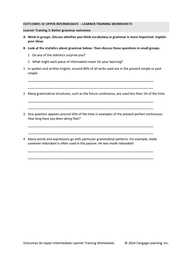 Outcomes3e UpperIntermediate StudentWorksheets LearnerTraining Task03 | PDF | English Language ...