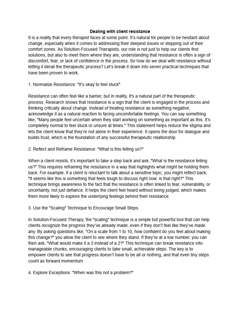 Techniques for Overcoming Client Resistance | PDF | Behavioural ...