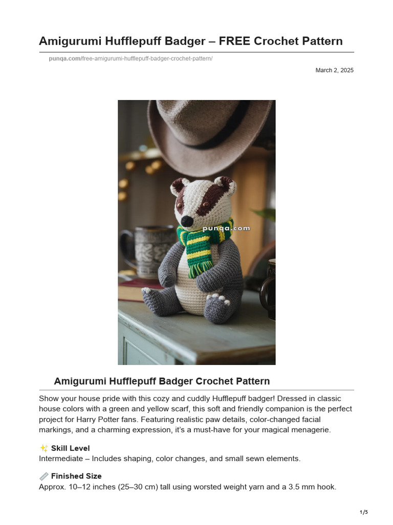 Hufflepuff Badger Amigurumi Crochet Pattern (Punqa - Com) | PDF ...