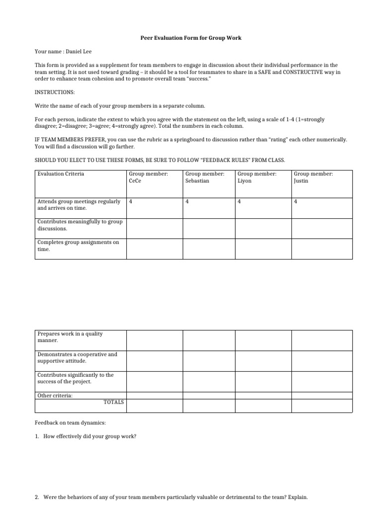 3250 Peer Evaluation Form SWOT Analysis | PDF | Behavior Modification | Behavioural Sciences
