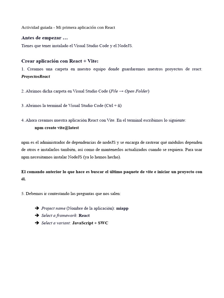 01 - Actividad Guiada - Mi Primera Aplicación Con React | PDF