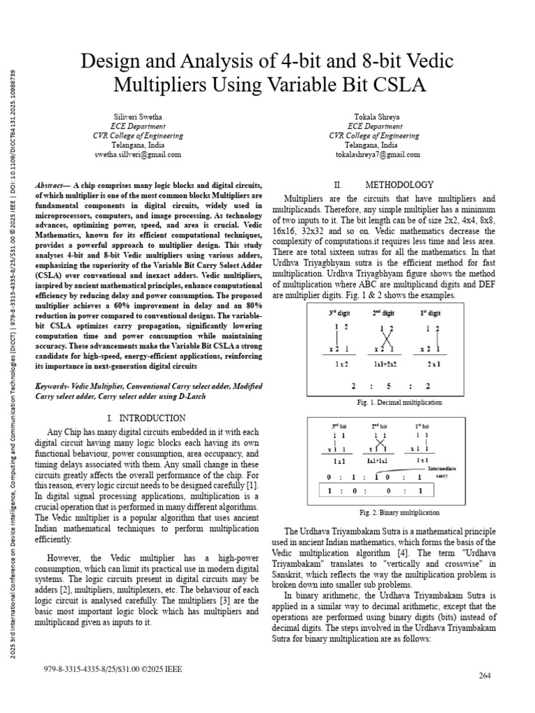 Design and Analysis of 4-Bit and 8-Bit Vedic Multipliers Using Variable Bit CSLA | PDF ...